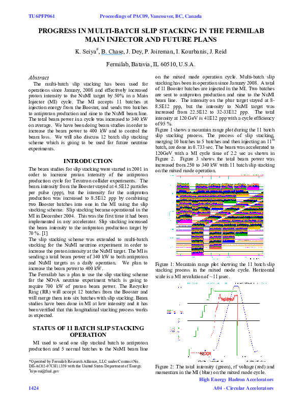 (PDF) Progress in Multi-Batch Slip Stacking in the Fermilab Main ...