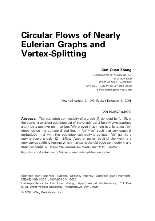 (PDF) Circular flows of nearly Eulerian graphs and vertex-splitting