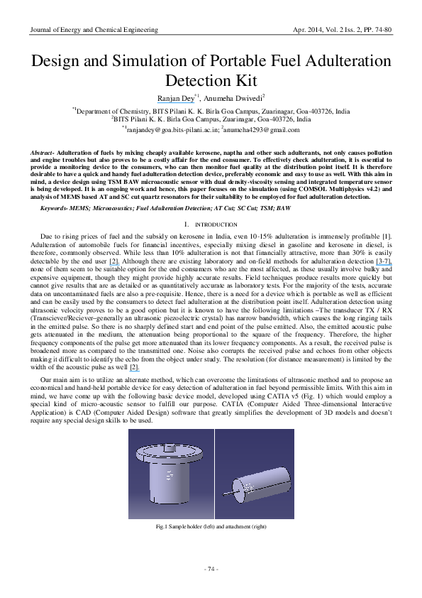 (PDF) Design and Simulation of a portable fuel adulteration detection kit