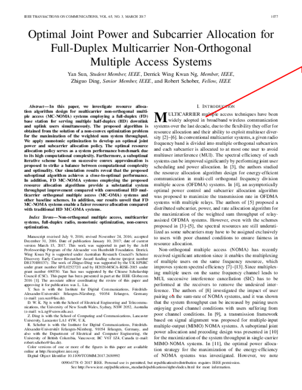Pdf Optimal Joint Power And Subcarrier Allocation For Full Duplex Multicarrier Non Orthogonal