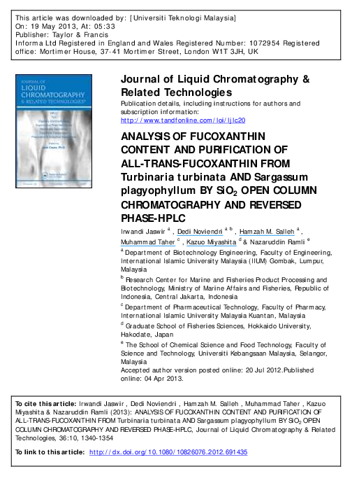 (PDF) ANALYSIS OF FUCOXANTHIN CONTENT AND PURIFICATION OF ALL-TRANS ...