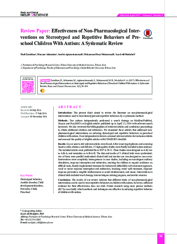 (PDF) Review Paper: Effectiveness of Non-Pharmacological Interventions on Stereotyped and ...