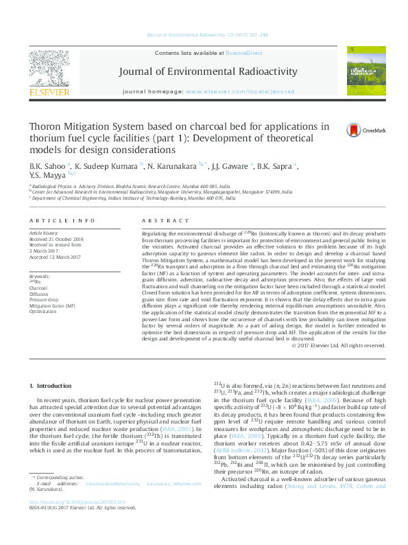 (PDF) Thoron Mitigation System based on charcoal bed for applications ...