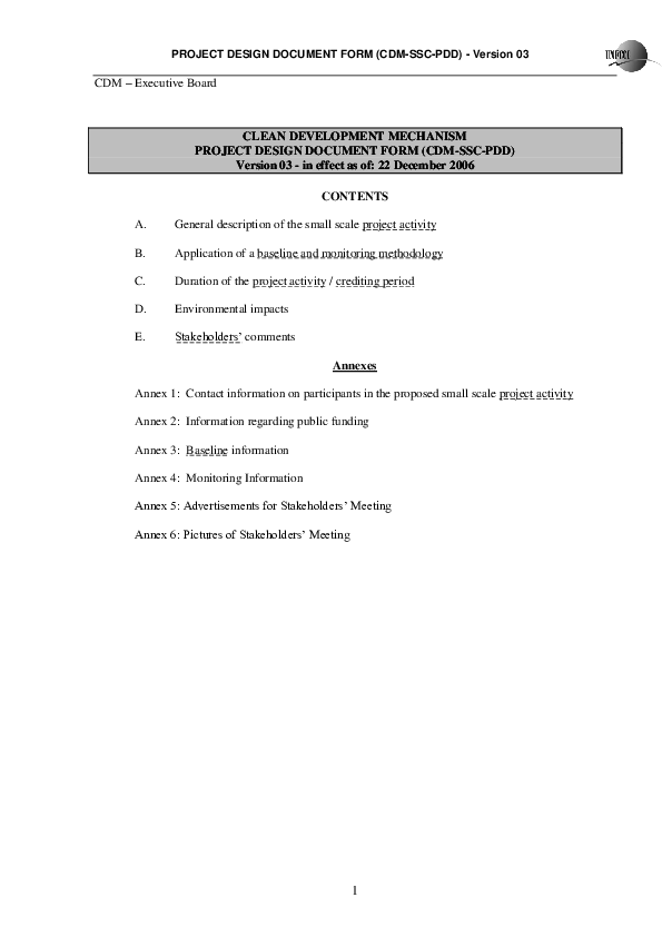 (PDF) PROJECT DESIGN DOCUMENT FORM (CDM-SSC-PDD) -Version 03 CLEAN ...