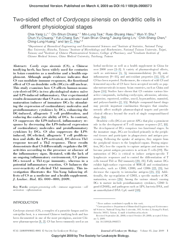 (PDF) Two-sided effect of Cordyceps sinensis on dendritic cells in ...