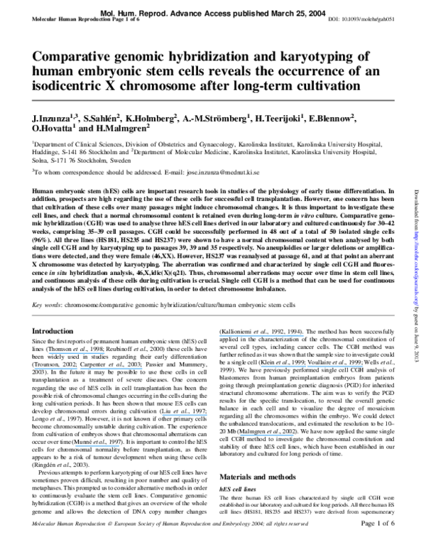 (PDF) Comparative genomic hybridization and karyotyping of human embryonic stem cells reveals ...