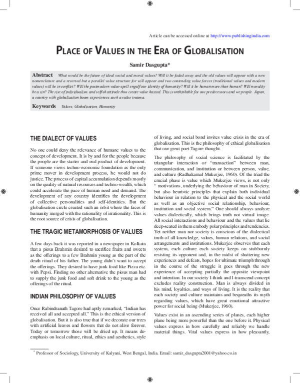 (PDF) Place of Values in the era of Globalisation