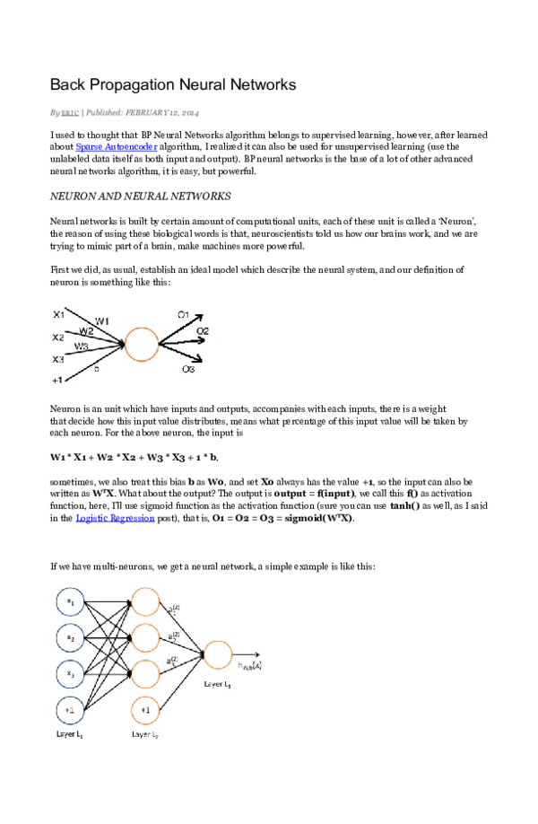 Doc Back Propagation Neural Networks