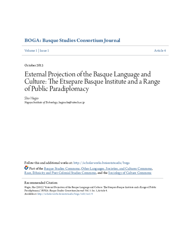 (PDF) External Projection of the Basque Language and Culture: The ...