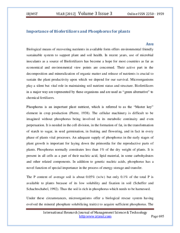 (PDF) Importance of Biofertilizers and Phosphorus for plants