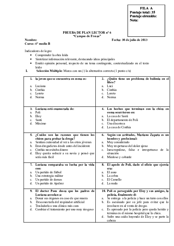 Resumen Del Libro De Campos De Fresas - Leer un Libro