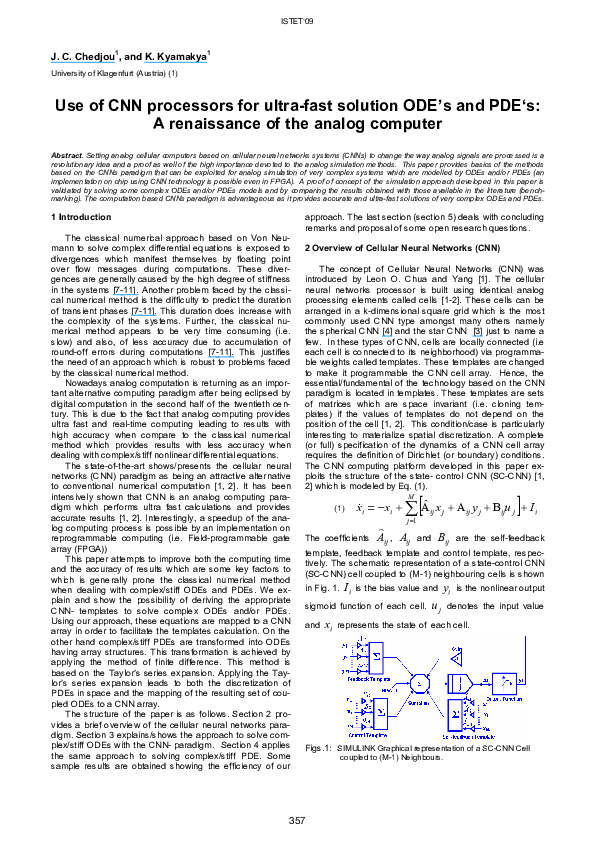 (PDF) Use of CNN processors for ultra-fast solution ODE's and PDE's: A ...