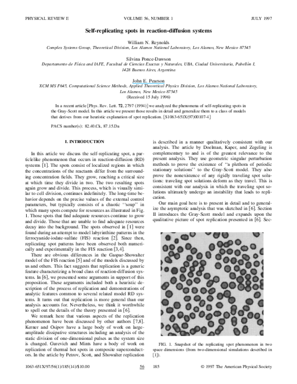 (PDF) Self-replicating spots in reaction-diffusion systems