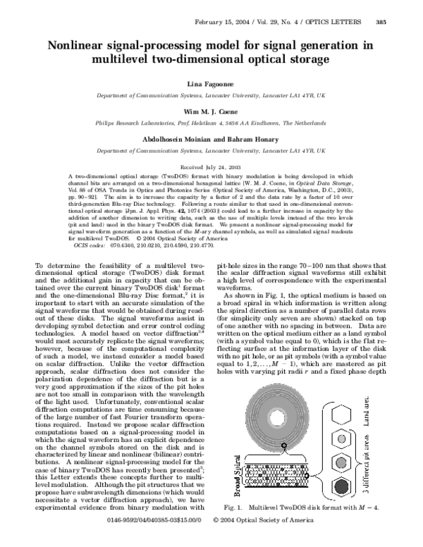 Pdf Nonlinear Signal Processing Model For Signal Generation In