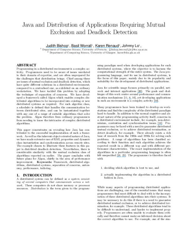 (PDF) Java and distribution of applications requiring mutual exclusion and deadlock detection ...
