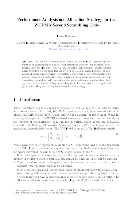Pdf Performance Analysis And Allocation Strategy For The Wcdma Second