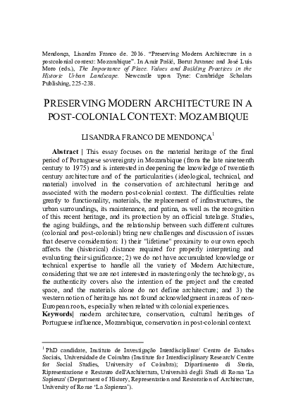 (PDF) Preserving Modern Architecture in a Post-colonial Context: Mozambique