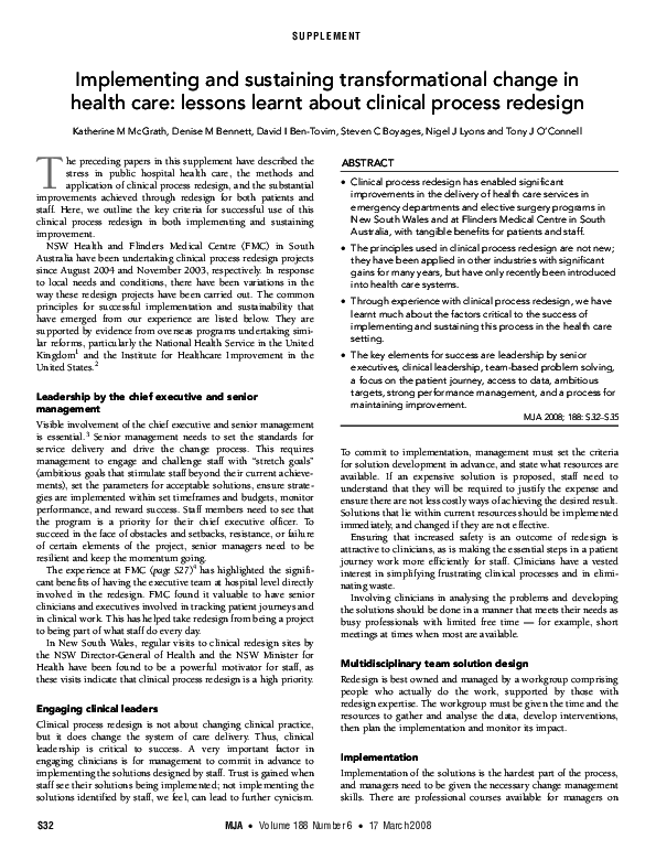 (PDF) Implementing and sustaining transformational change in health ...