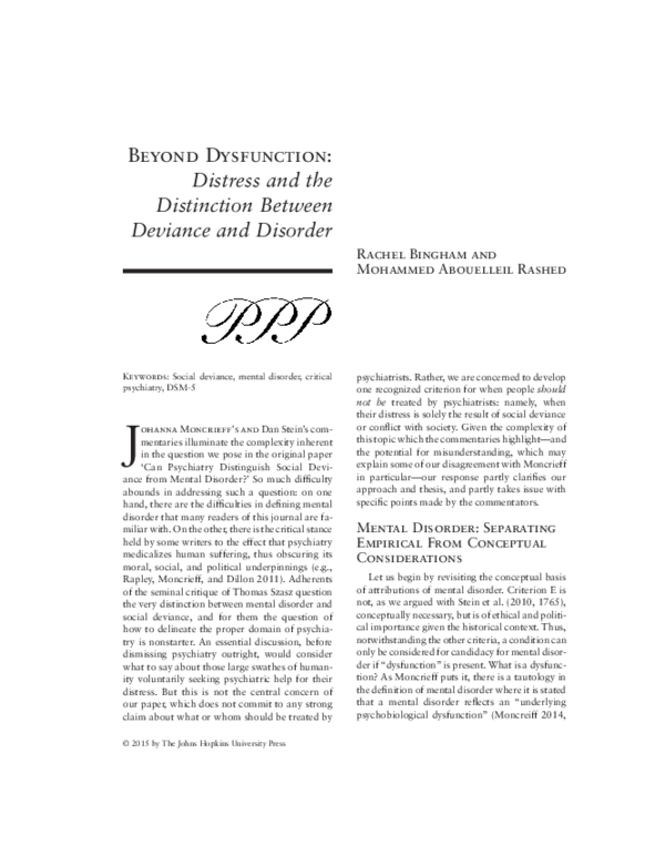 (PDF) Beyond Dysfunction: Distress & the Distinction Between Deviance ...