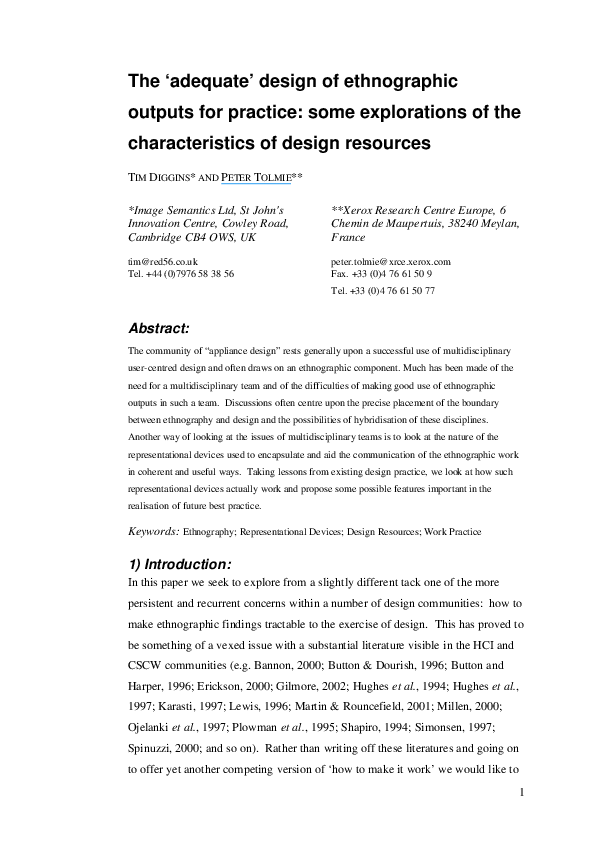 (PDF) The `adequate' design of ethnographic outputs for practice: some explorations of the ...