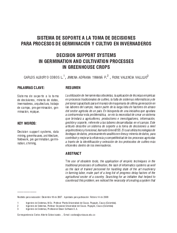 (PDF) Sistema De Soporte a La Toma De Decisiones Para Procesos De Germinación y Cultivo en ...
