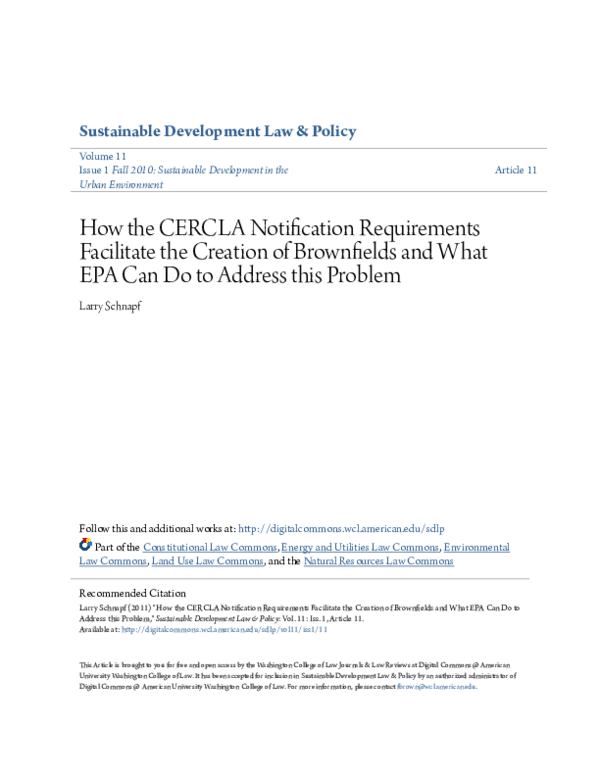 (PDF) How the CERCLA Notification Requirements Facilitate the Creation ...
