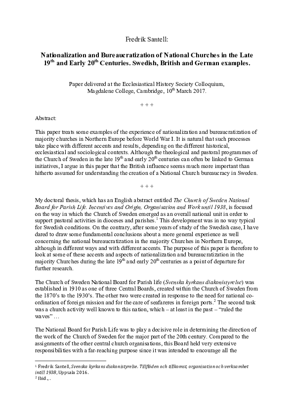 (PDF) Nationalization and Bureaucratization of National Churches in the ...