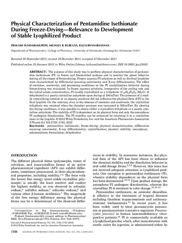 (PDF) Physical characterization of pentamidine isethionate during ...