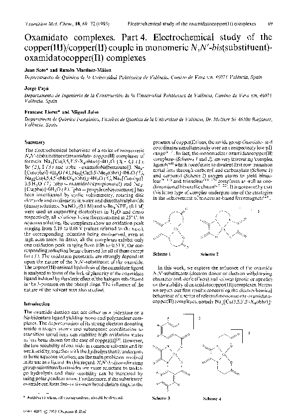 (PDF) Oxamidato complexes. Part 4. Electrochemical study of the copper(III)/copper(II) couple in ...