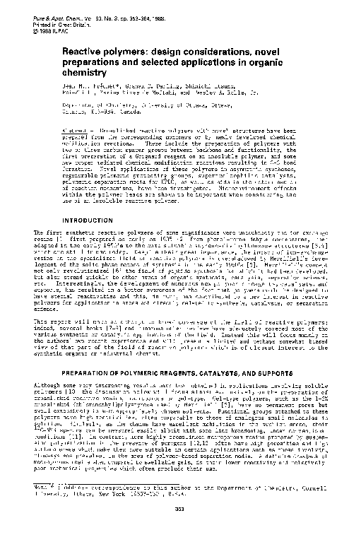 (PDF) Reactive polymers: design considerations, novel preparations and ...