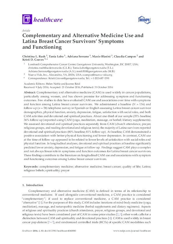 (PDF) Complementary and Alternative Medicine Use and Latina Breast Cancer Survivors' Symptoms ...