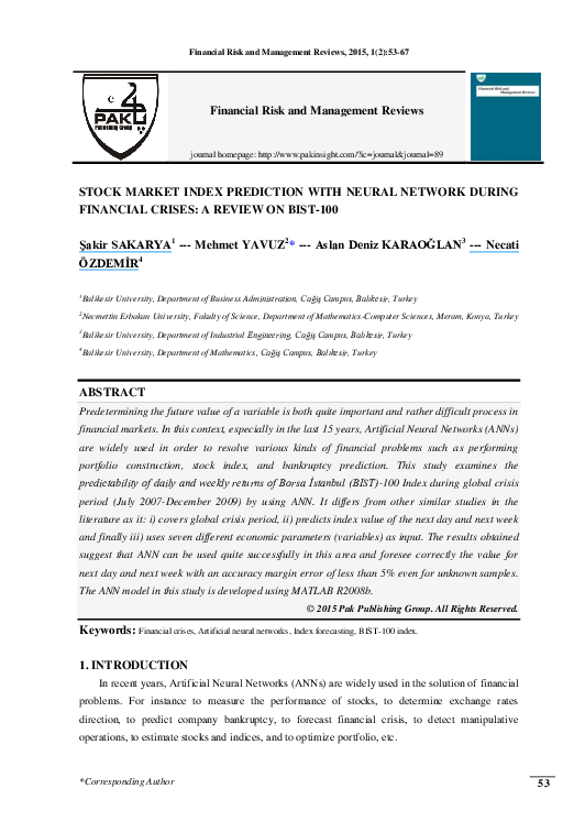 Pdf Stock Market Index Prediction With Neural Network During