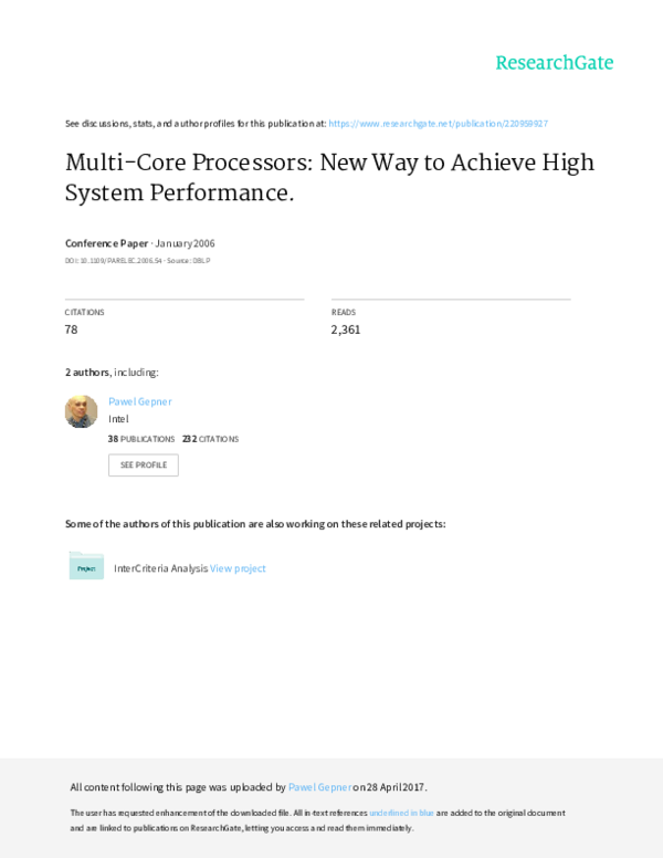Pdf Multi Core Processors New Way To Achieve High System Performance Multi Core Processors