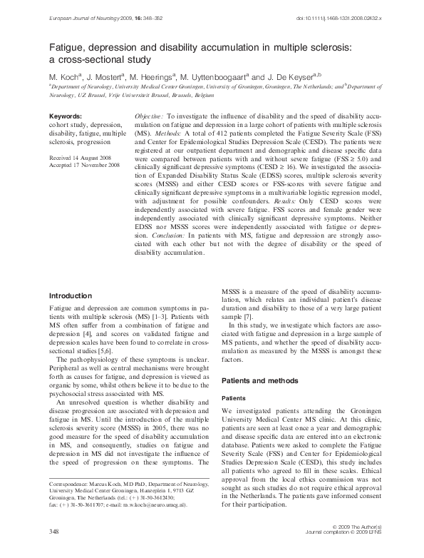 (PDF) Fatigue, depression and disability accumulation in multiple sclerosis: a cross-sectional study