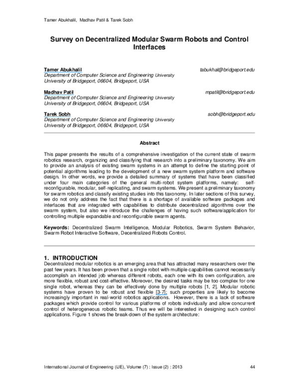 Pdf Survey On Decentralized Modular Swarm Robots And Control Interfaces