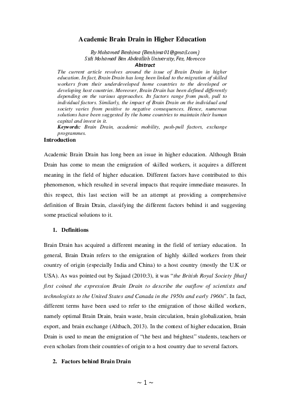 (PDF) Academic Brain Drain in Higher Education