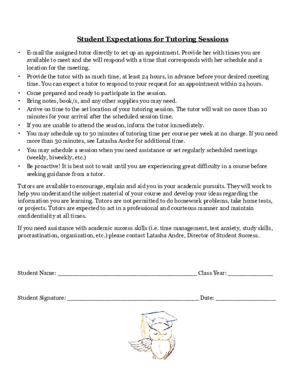 (DOC) Student Expectations for Tutoring Sessions