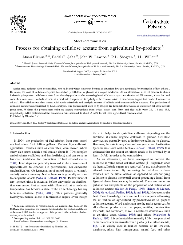 (PDF) Process for obtaining cellulose acetate from agricultural by-products