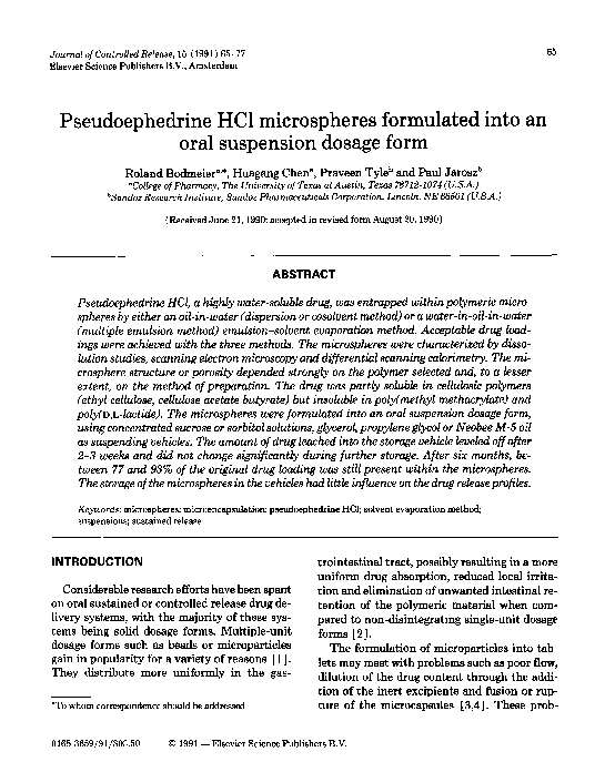 (PDF) Pseudoephedrine HCl microspheres formulated into an oral suspension dosage form
