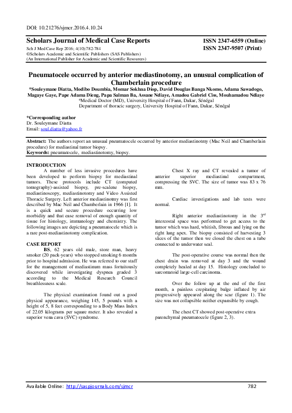 (PDF) Pneumatocele occurred by anterior mediastinotomy, an unusual ...