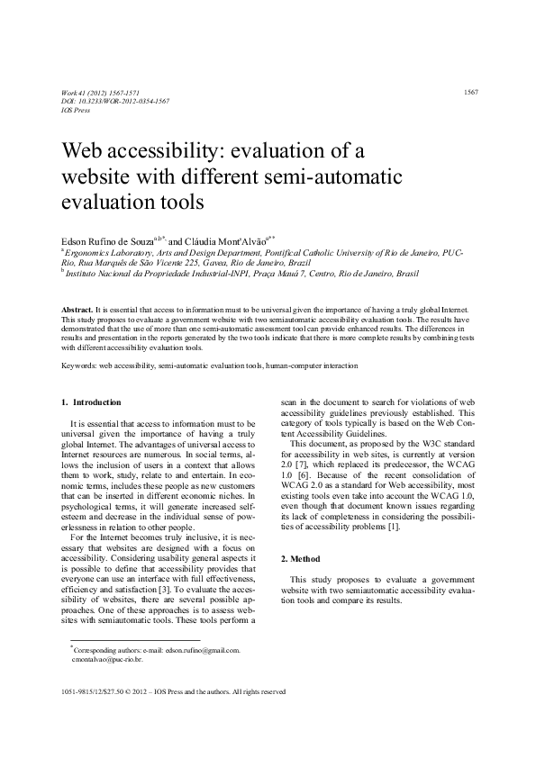 (PDF) Web accessibility: evaluation of a website with different semi-automatic evaluation tools