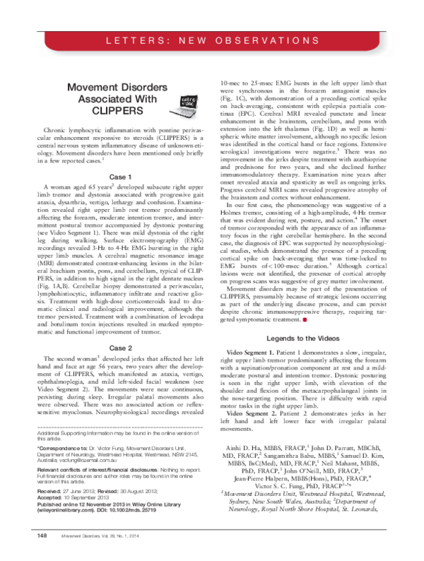 (PDF) Movement disorders associated with CLIPPERS