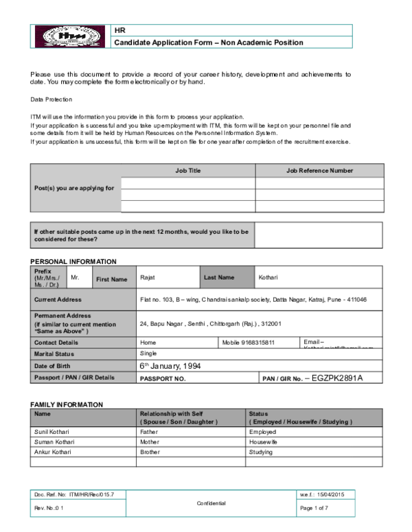 (DOC) ITM HR Candidate Profile Form-Non Academic Profile