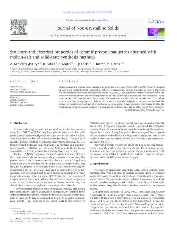(PDF) Structure and electrical properties of ceramic proton conductors ...