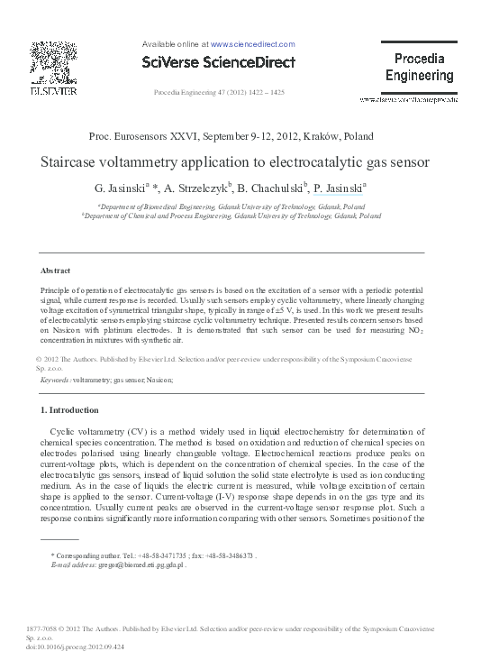 (PDF) Staircase Voltammetry Application to Electrocatalytic Gas Sensor | Piotr Jasinski ...