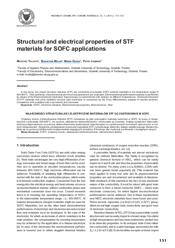 (PDF) Structural and electrical properties of STF materials for SOFC ...