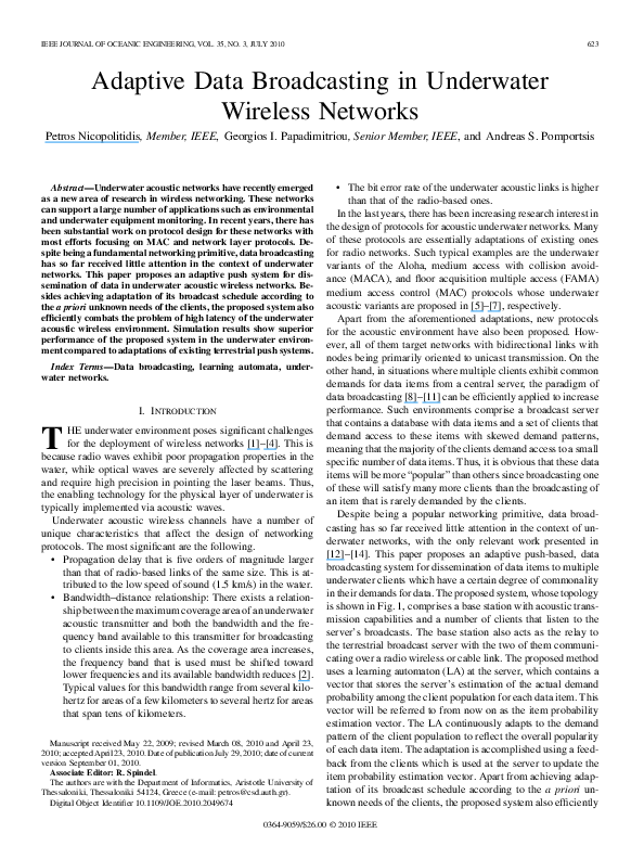 (PDF) Adaptive Data Broadcasting in Underwater Wireless Networks | Petros Nicopolitidis ...