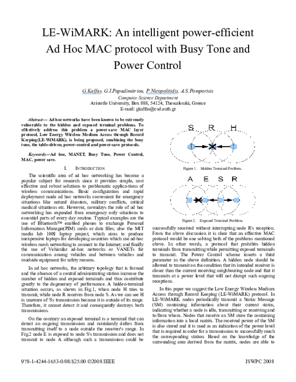 (PDF) LE-WiMARK: An intelligent power-efficient ad hoc MAC protocol with busy tone and power control