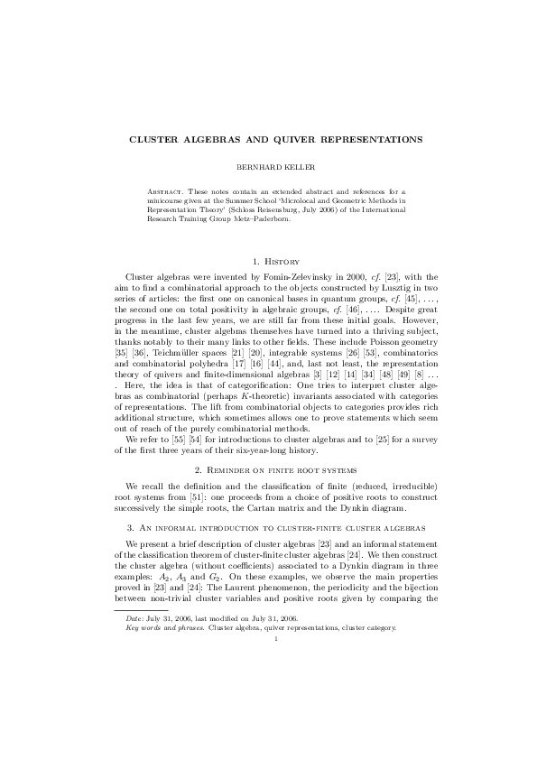 (PDF) Cluster Algebras and Quiver Representations | Bernhard Keller ...
