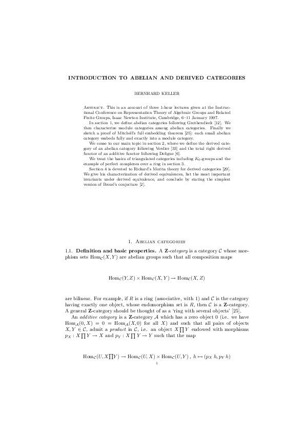 (PDF) Introduction to abelian and derived categories